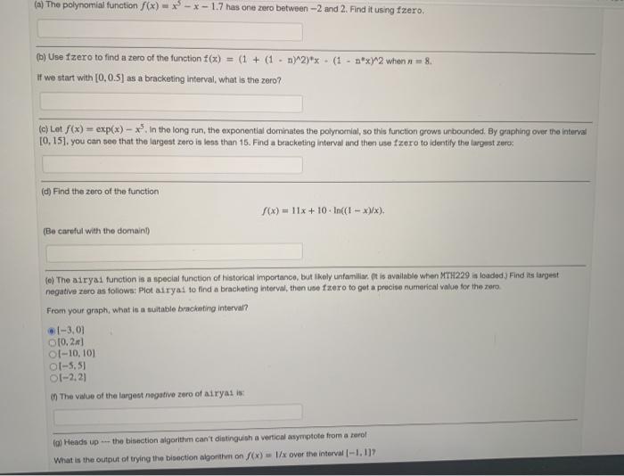 Solved The fzero function The Roots package provides the | Chegg.com