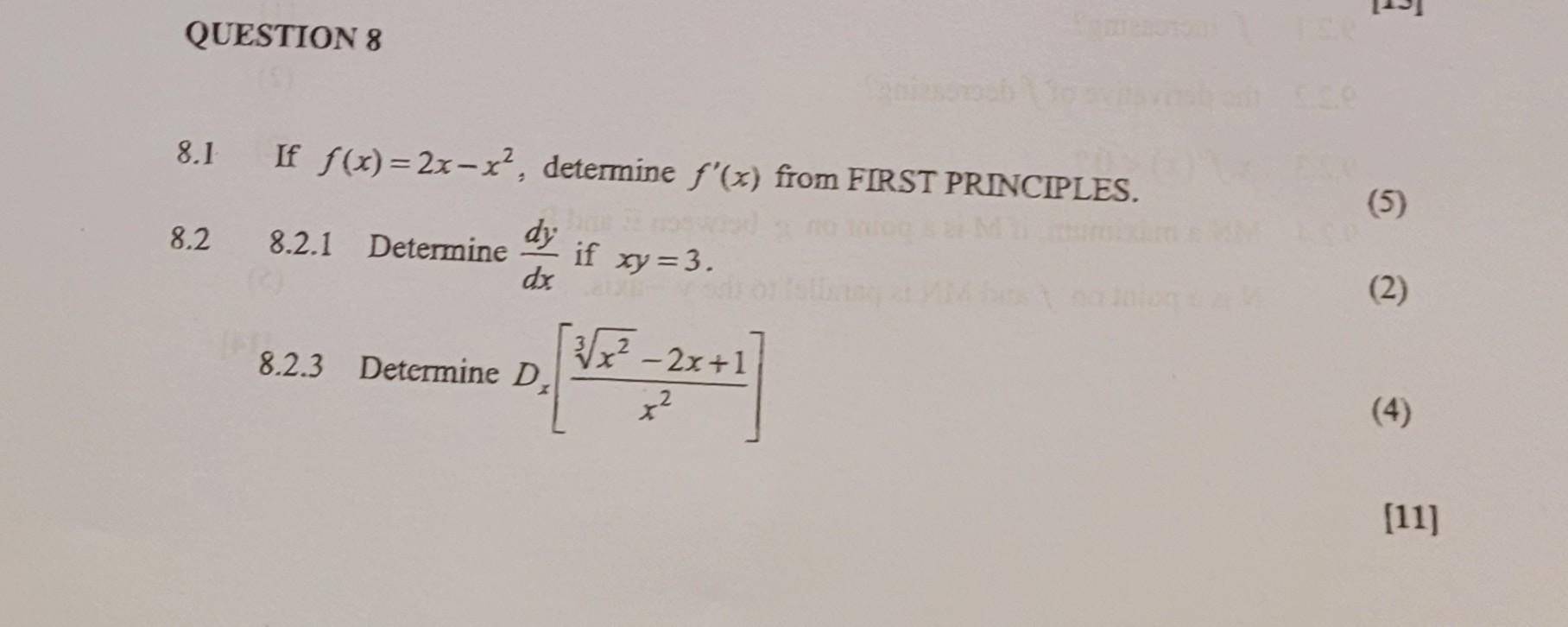 Solved 8.1 If f(x)=2x−x2, determine f′(x) from FIRST | Chegg.com