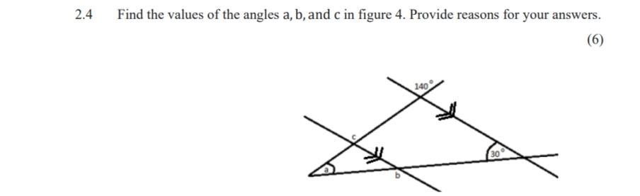 Solved 2.4 ﻿Find the values of the angles a,b, ﻿and c ﻿in | Chegg.com