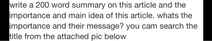 Solved write a 200 word summary on this article and the | Chegg.com