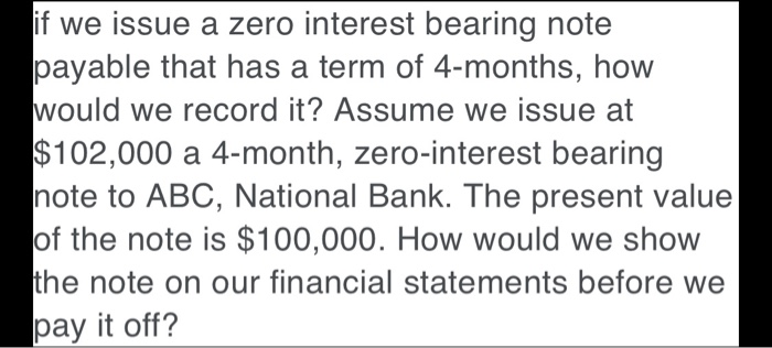 Solved if we issue a zero interest bearing note payable that | Chegg.com