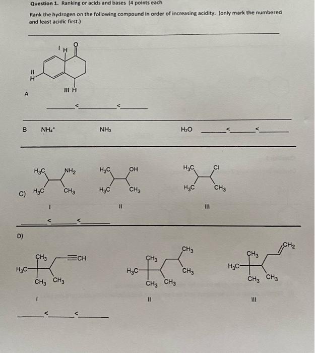Solved Question 1. Ranking or acids and bases (4 points each | Chegg.com
