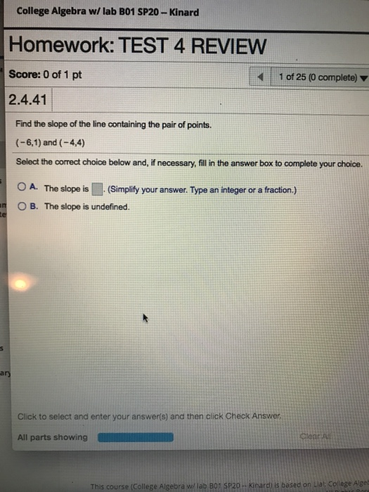 Solved College Algebra w/ lab B01 SP20 - Kinard Homework: | Chegg.com