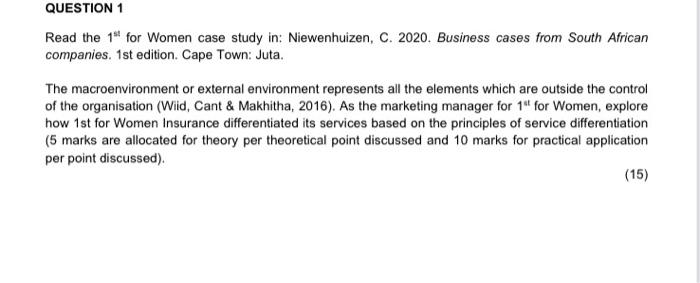 Read the 1st for Women case study in: Niewenhuizen, | Chegg.com