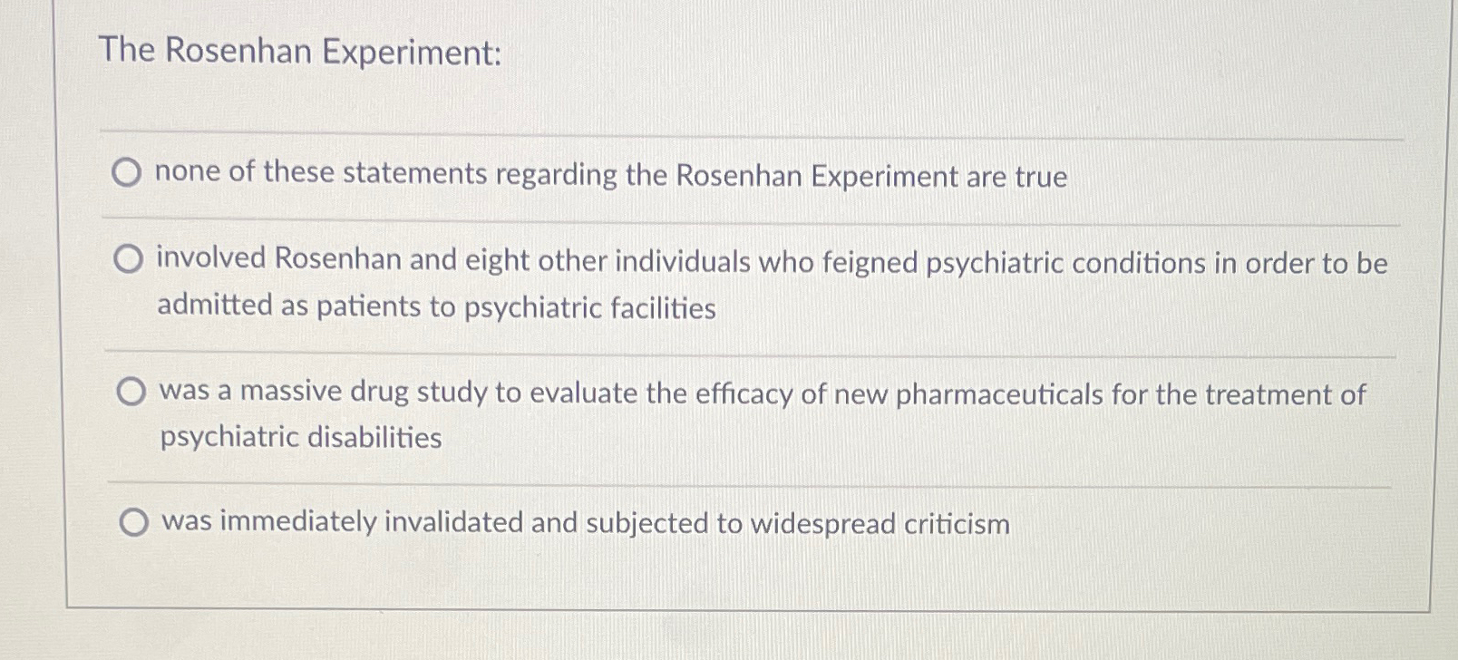 Solved The Rosenhan Experiment:none of these statements | Chegg.com