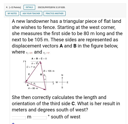 Solved 4. (-12 points) DETAILS OSCOLPHYS2016 3.3.P.020. MY | Chegg.com Solved 4. (-12 points) DETAILS OSCOLPHYS2016 3.3.P.020. MY | Chegg.com