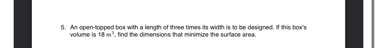 Solved An open-topped box with a length of three times its | Chegg.com