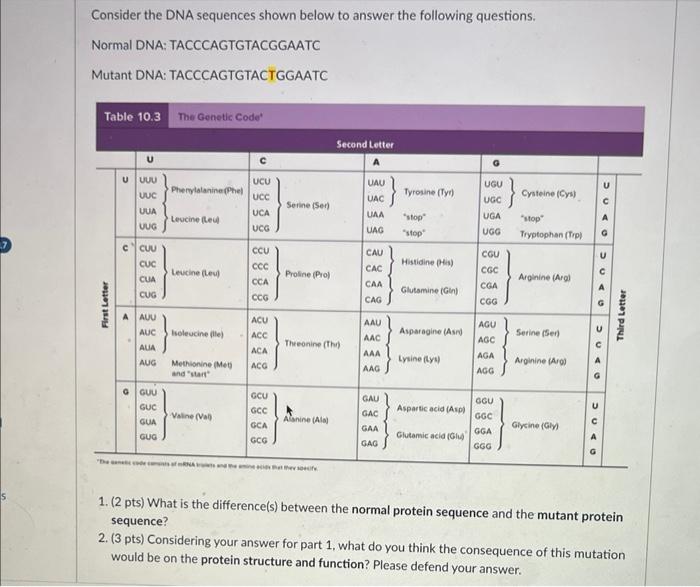 Solved Consider the DNA sequences shown below to answer the | Chegg.com