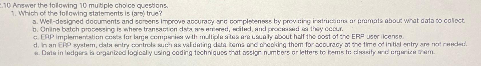 Solved 10 ﻿Answer the following 10 ﻿multiple choice | Chegg.com