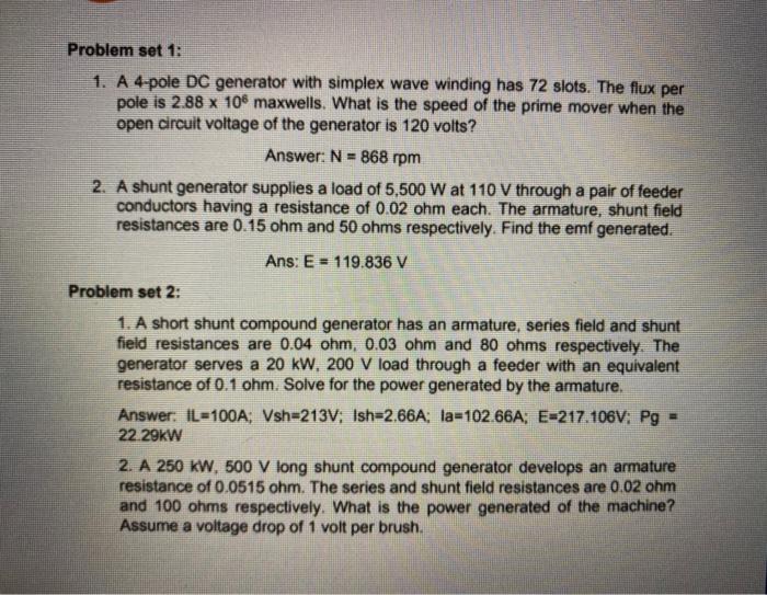 Solved Problem set 1: 1. A 4-pole DC generator with simplex | Chegg.com