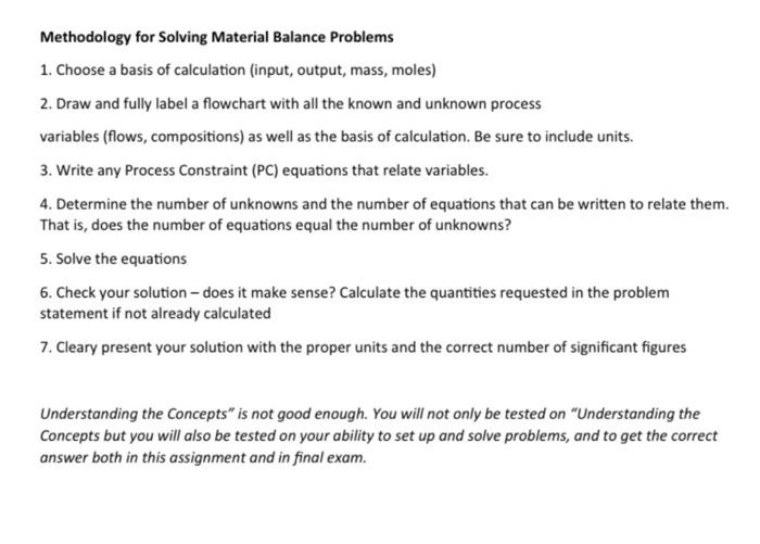 Solved Methodology for Solving Material Balance Problems 1. | Chegg.com