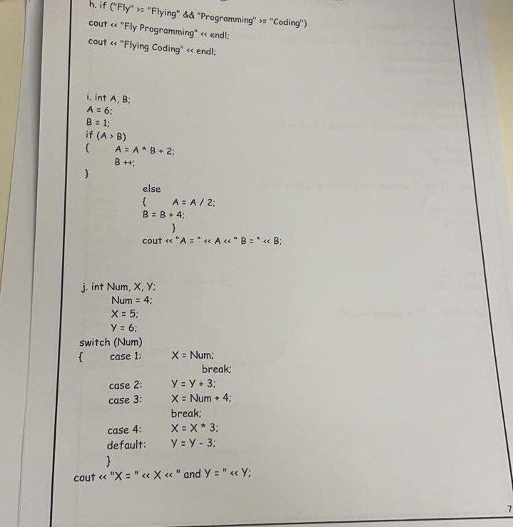 Solved h. if ("Fly" >= "Flying" && "Programming" = "Coding") | Chegg.com