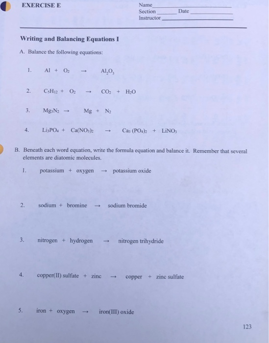 Solved EXERCISE E Name Section Instructor Date Writing and | Chegg.com