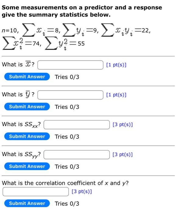 Solved Some measurements on a predictor and a response give | Chegg.com
