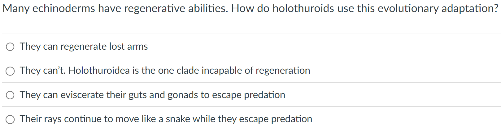 Solved Many echinoderms have regenerative abilities. How do | Chegg.com