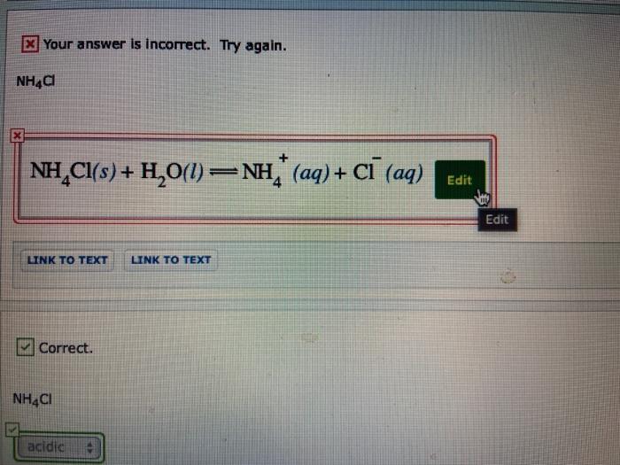 Solved Your answer is incorrect. Try again. NH4a X NH_Cl(s) | Chegg.com