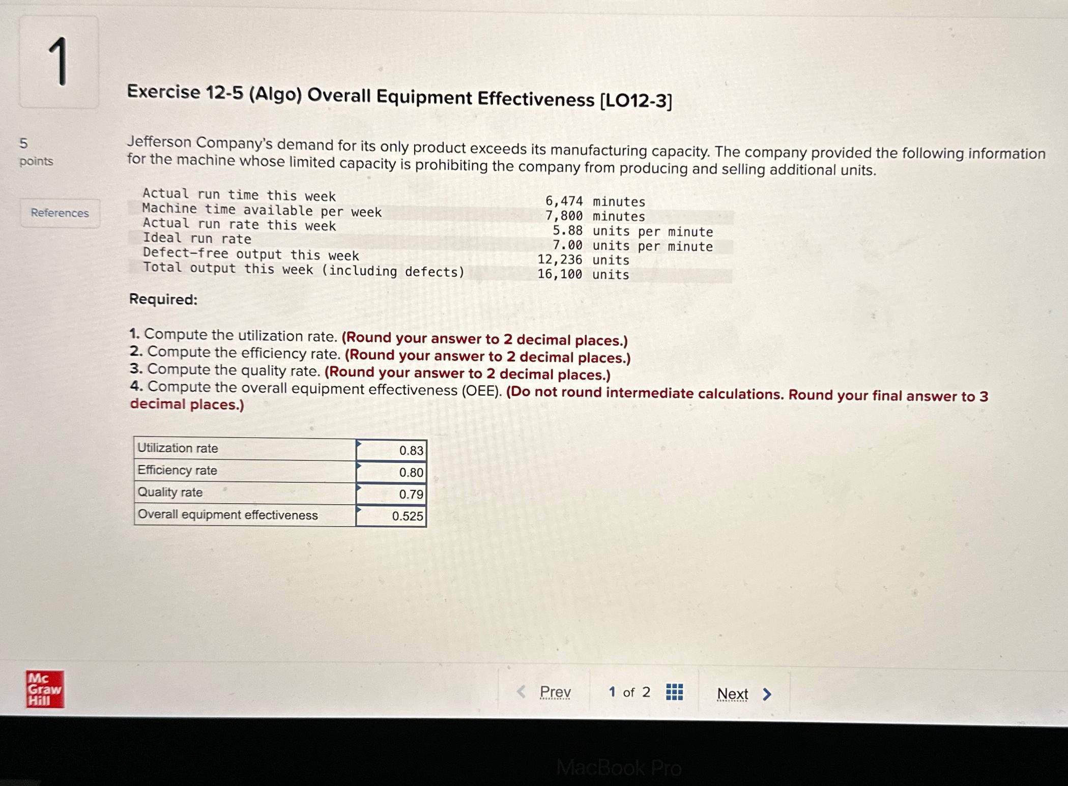Solved 1Exercise 12-5 (Algo) ﻿Overall Equipment | Chegg.com