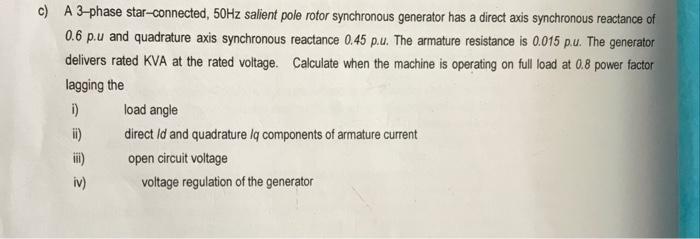 Solved A 3-phase star-connected, 50Hz salient pole rotor | Chegg.com