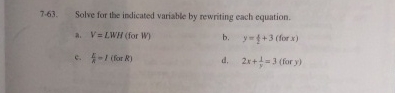 Solved 7-63. ﻿Solve for the indicated variable by rewriting | Chegg.com