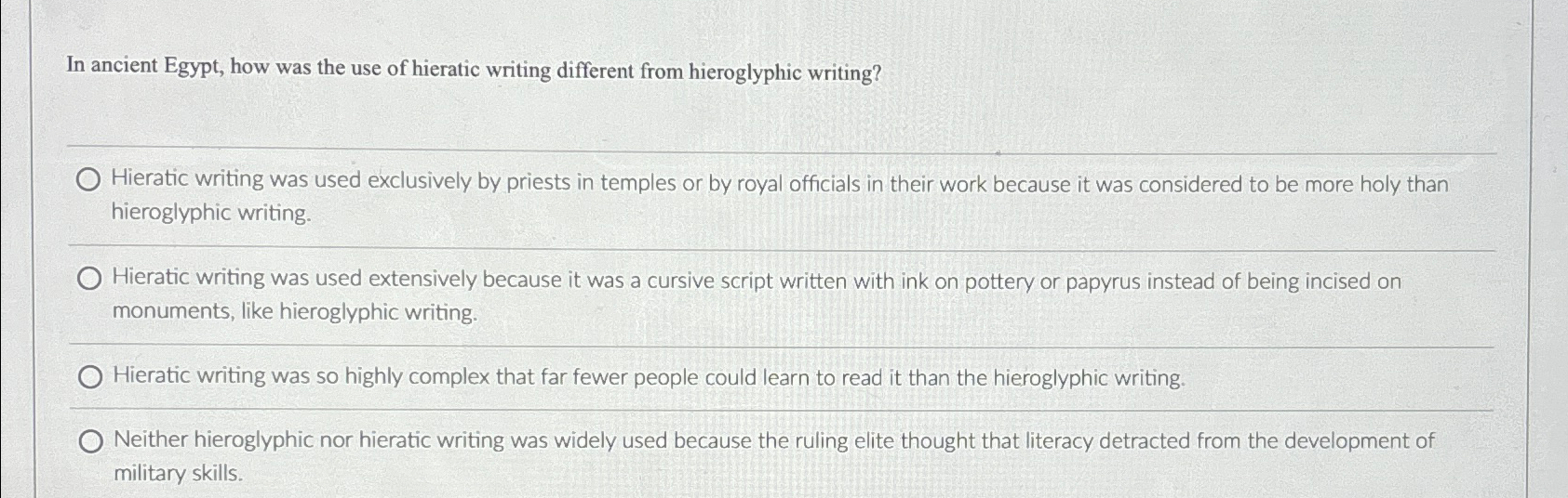 Solved In ancient Egypt, how was the use of hieratic writing | Chegg.com