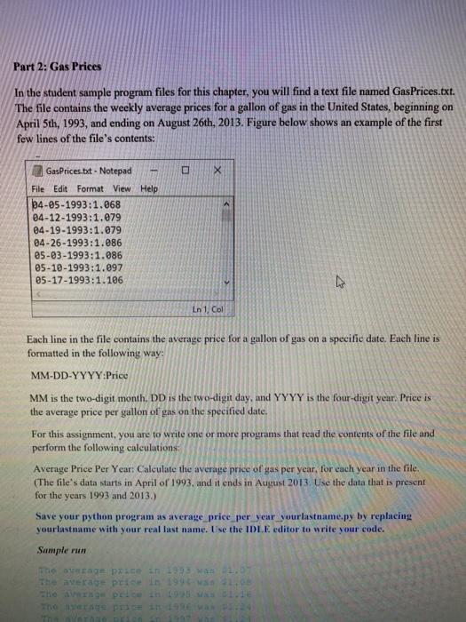 Solved Part 2: Gas Prices In the student sample program | Chegg.com
