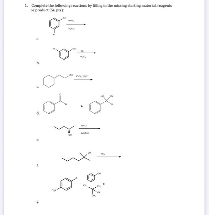 Solved 1. Complete the following reactions by filling in the | Chegg.com
