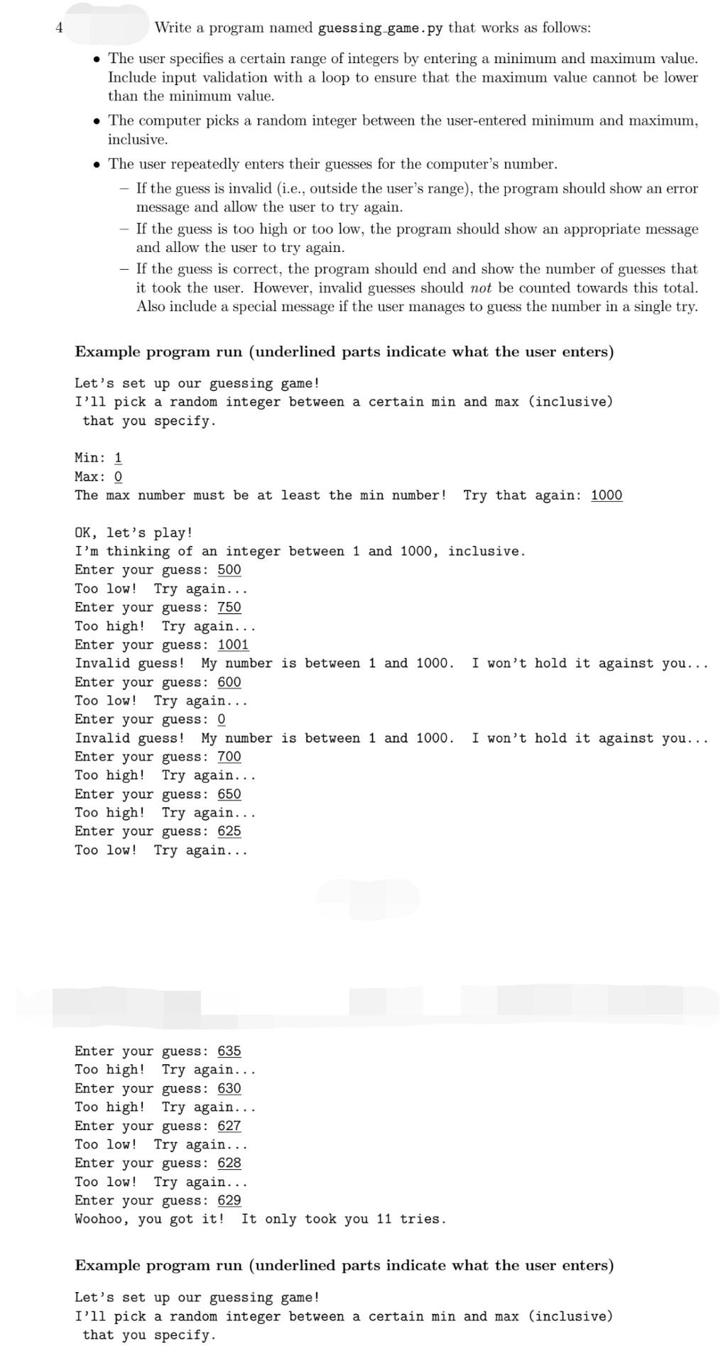 Solved 4 Write a program named guessing game.py that works | Chegg.com