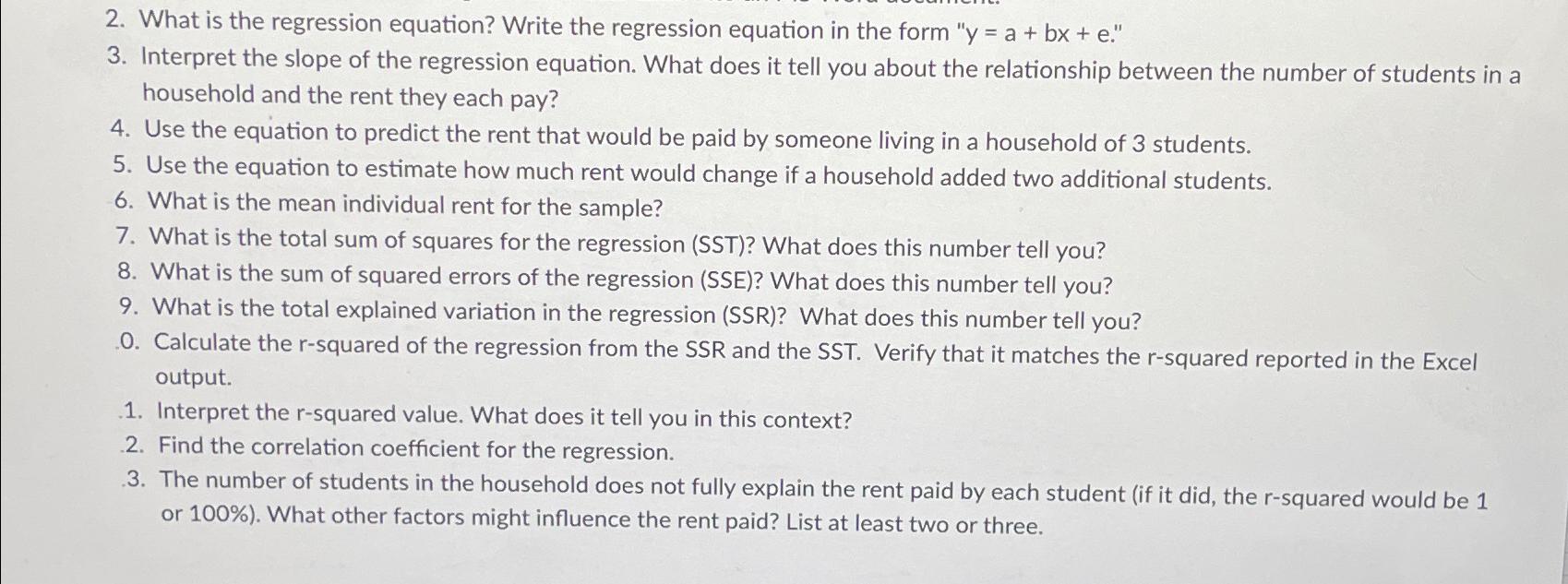 Solved What is the regression equation? Write the regression | Chegg.com
