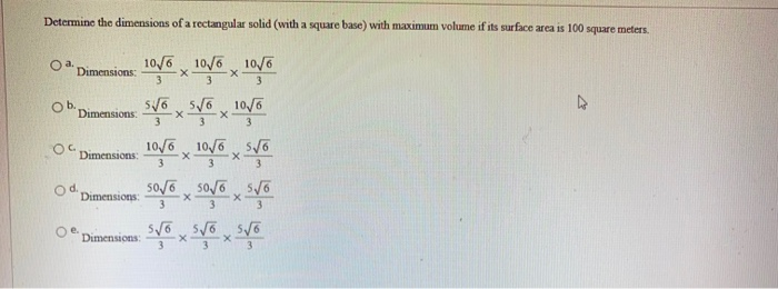 Solved Determine the dimensions of a rectangular solid (with | Chegg.com