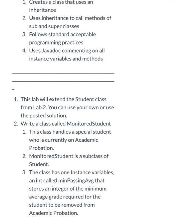 1. Creates a class that uses an inheritance 2. Uses | Chegg.com