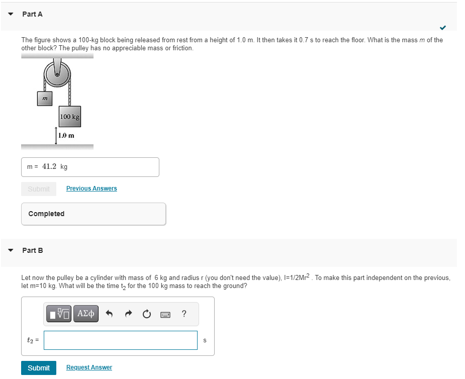 Solved Part AThe figure shows a 100-kg ﻿block being released | Chegg.com