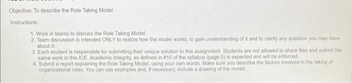 Solved Objective: To describe the Role Taking Model. | Chegg.com