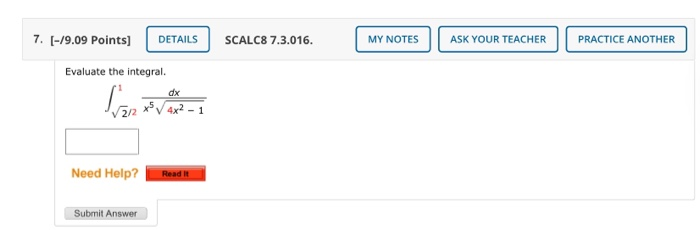Solved 10. (-19.09 Points) DETAILS SCALC8 7.3.022. MY NOTES | Chegg.com Solved 10. (-19.09 Points) DETAILS SCALC8 7.3.022. MY NOTES | Chegg.com