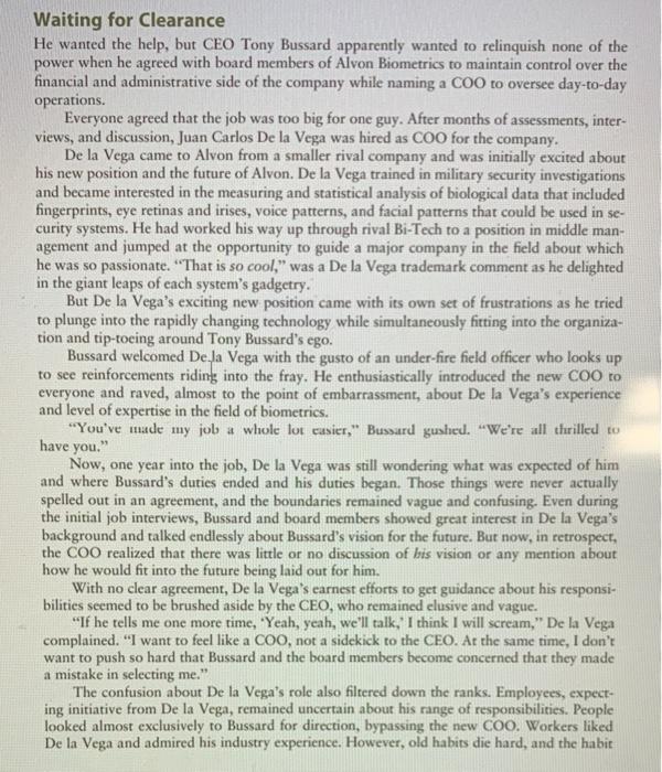 Solved Waiting for Clearance He wanted the help, but CEO | Chegg.com