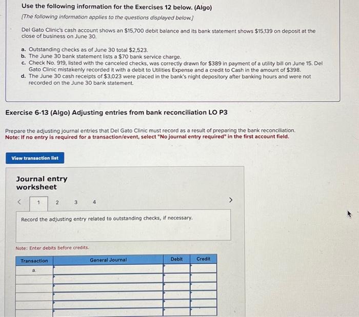 Solved Use the following information for the Exercises 12 | Chegg.com