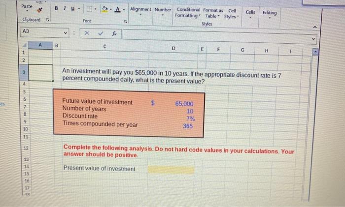 Solved Paste BIU. д Cells Editing Clipboard Alignment Number | Chegg.com