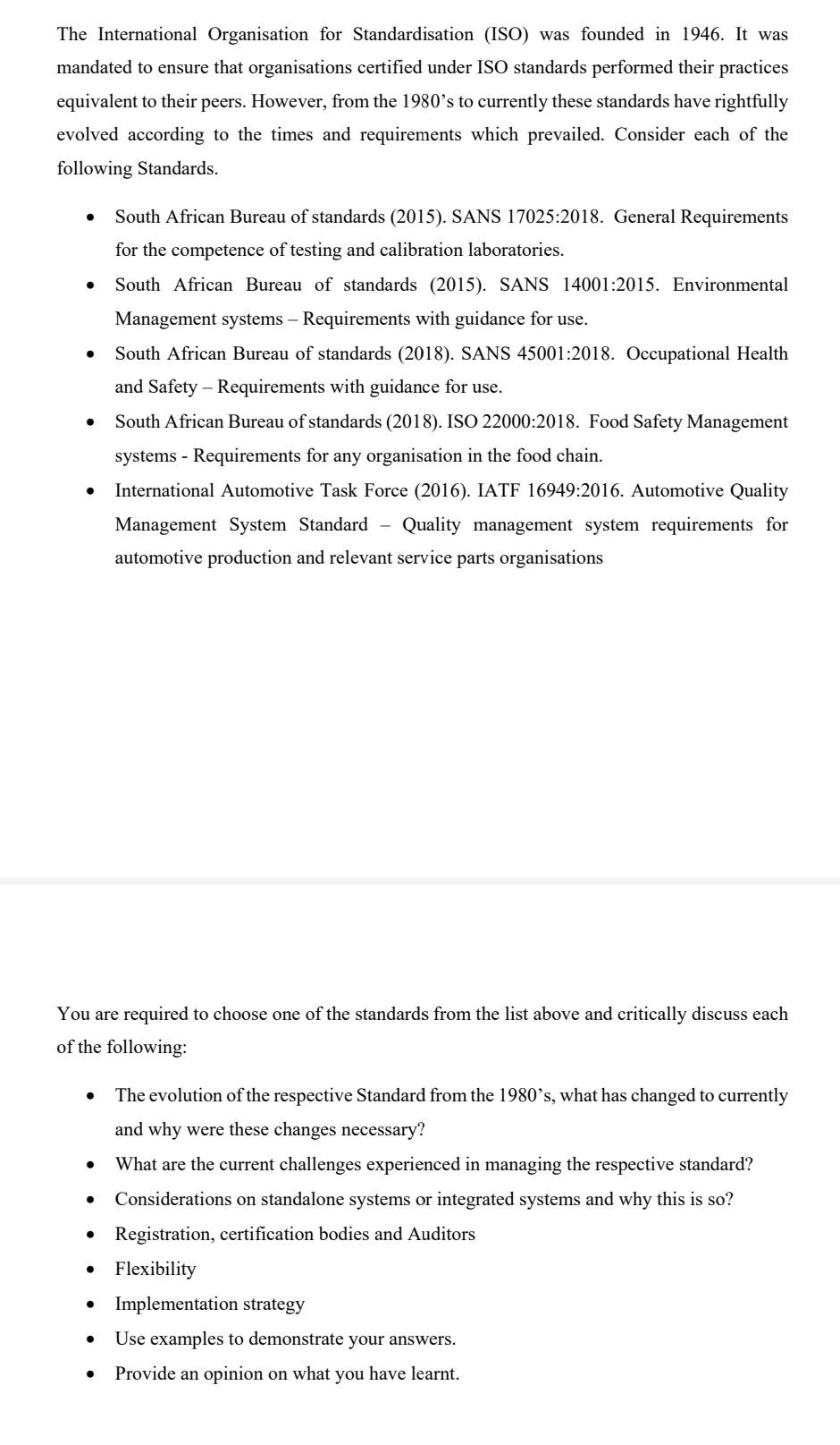 The International Organisation for Standardisation | Chegg.com