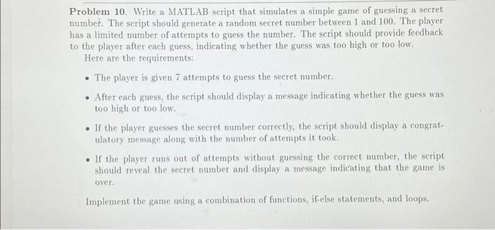 Solved Problem 10 Write A Matlab Script That Simulates A