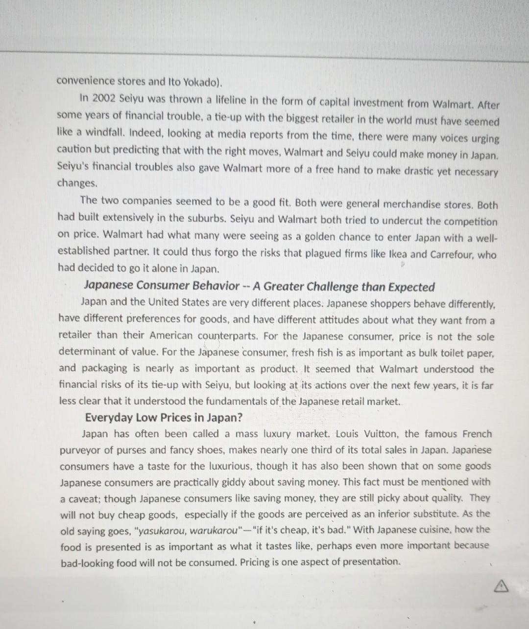 Solved Walmart in Japan Walmart's Expansion into the | Chegg.com