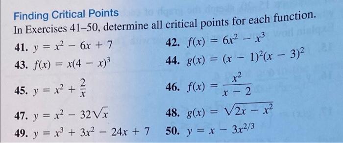 Solved Finding Critical Points In Exercises 41-50, determine | Chegg.com