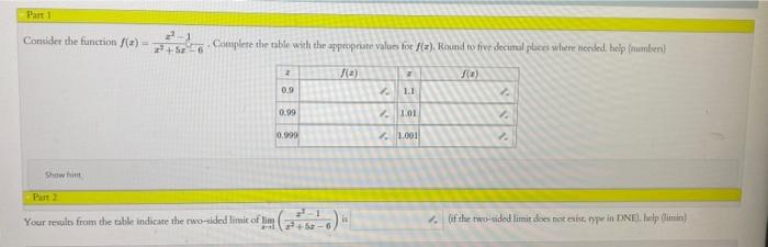 Solved Part 1 Consider the function f(x) Show hint Part 2 = | Chegg.com