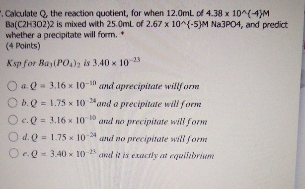 Solved Calculate the reaction quotient, for when 12.0mL of | Chegg.com