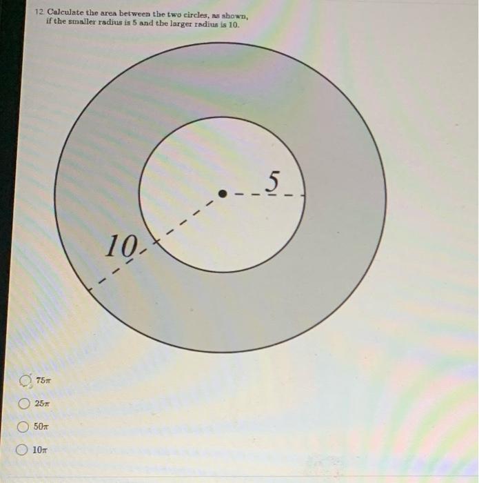 Solved 12 Calculate the area between the two circles, as | Chegg.com
