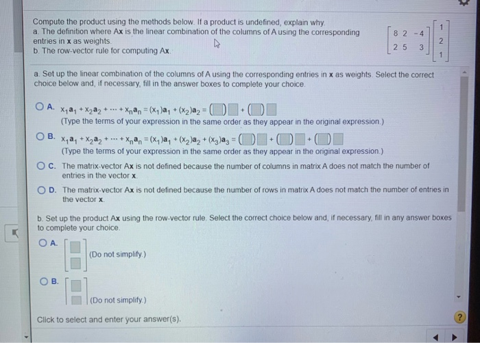 Solved 1 Compute the product using the methods below. If a | Chegg.com