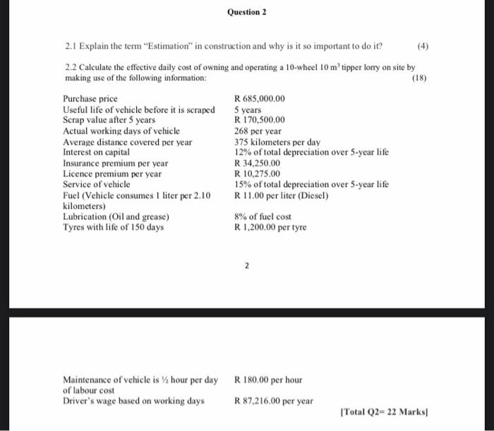 Solved 2.1 Explain the term "Estimation" in construction and | Chegg.com