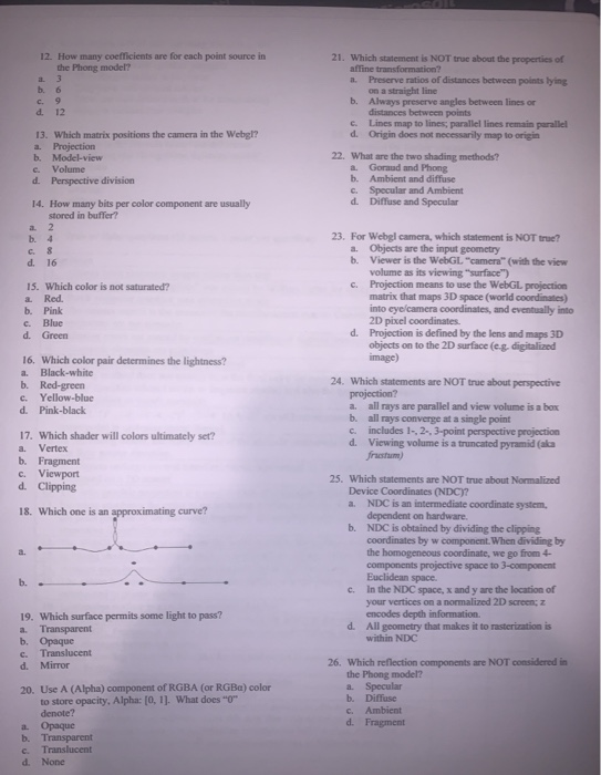 Solved this is for computer graphics, please answer as many | Chegg.com