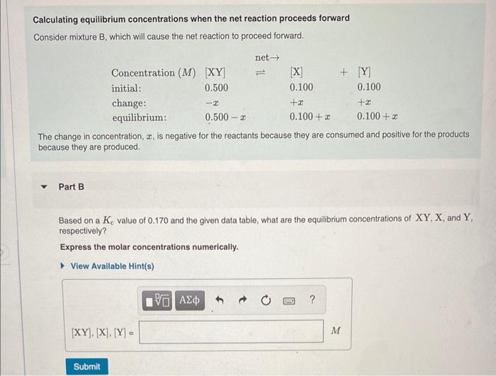 Solved Calculating equilibrium concentrations when the net | Chegg.com