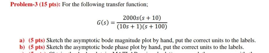 Solved Problem-3 (15 pts): For the following transfer | Chegg.com