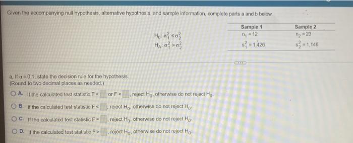 Solved Given the accompanying null hypothesis, alternative | Chegg.com