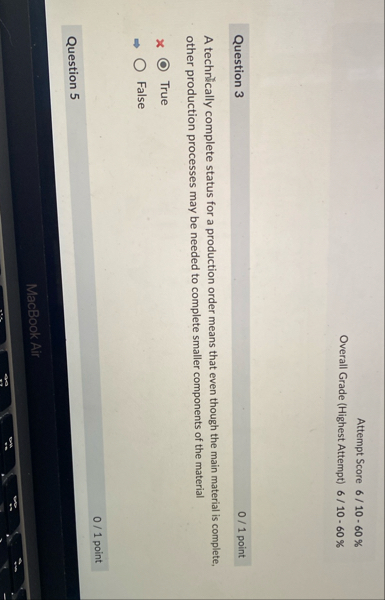 Solved Attempt Score 6/10-60%Overall Grade (Highest | Chegg.com